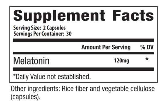 Max High Dosage Melatonin 120 mg in Easy-to-Swallow Capsules - 30 Servings
