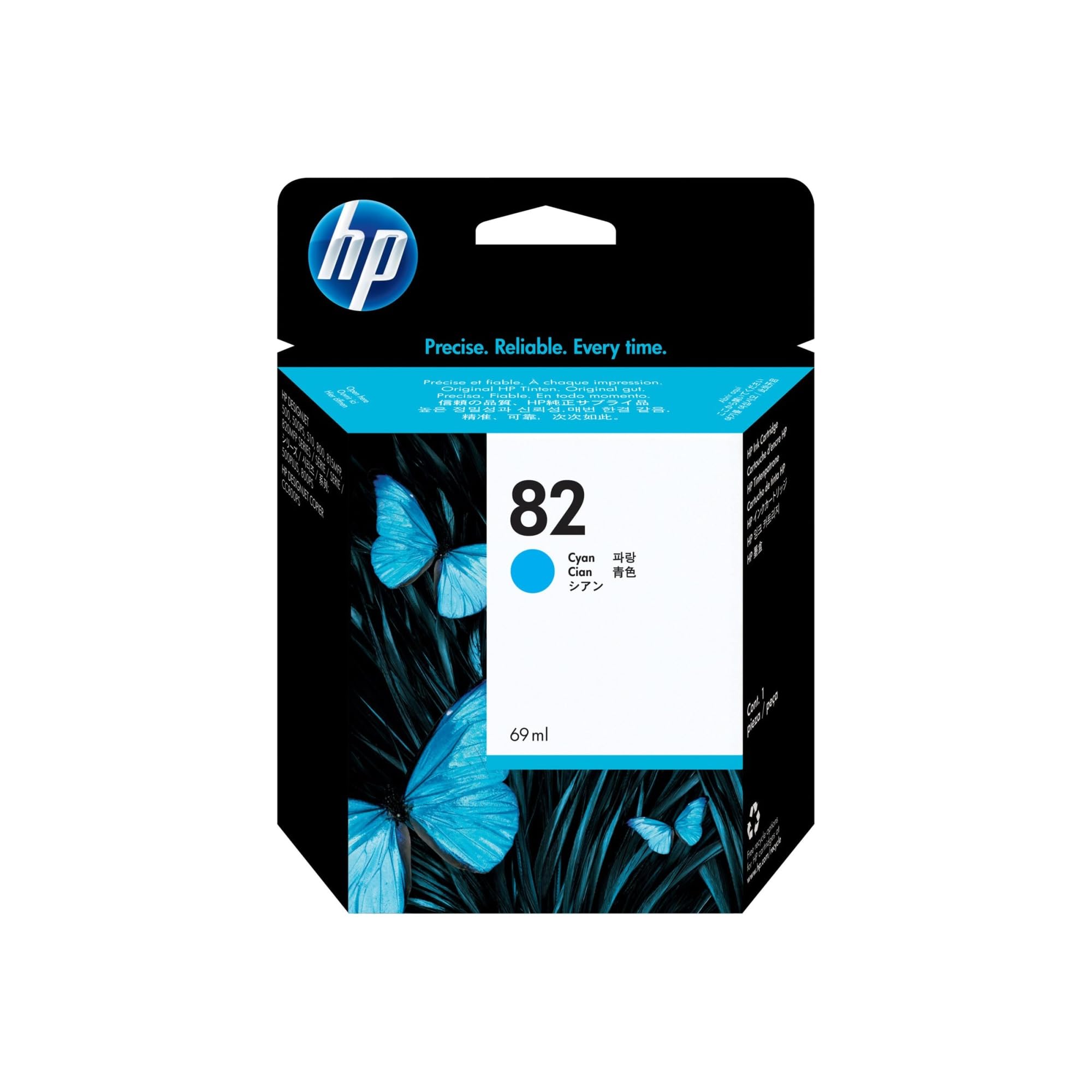 HP 82 Cyan 69-ml Genuine Ink Cartridge (C4911A) for DesignJet 820MFP, 815MFP, 800, CC800PS, 510, 500, 500 Plus & 500ps Large Format Printers