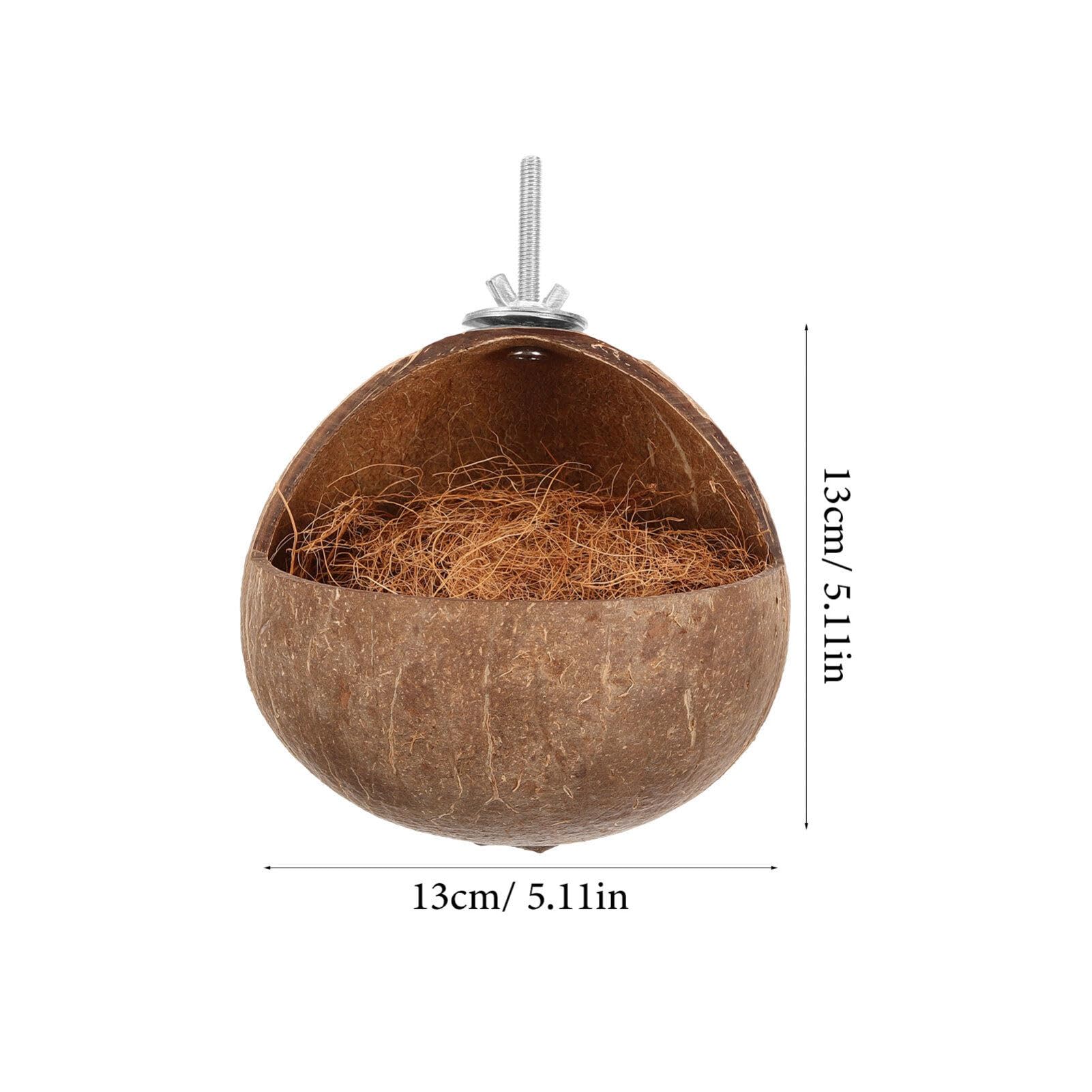 POPETPOP Coconuts Shell Birds Nest Natural Parrot Cage Nest Winter Warm House Hut Hanging Toy for Pet Parakeet Cockatiels Finch Hamster Rat