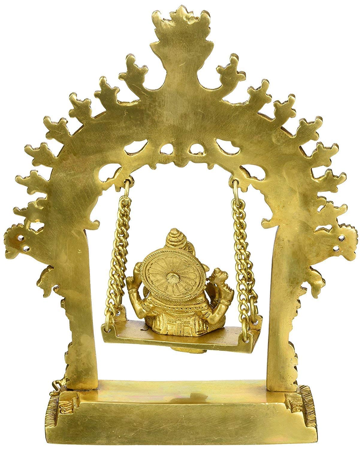 Brass Lord Ganesha On Swing Ganesh Ganpati Jhoola Jhula with Kirtimukha at Top Statue for Home Decor Idol Height 10.5 Inches