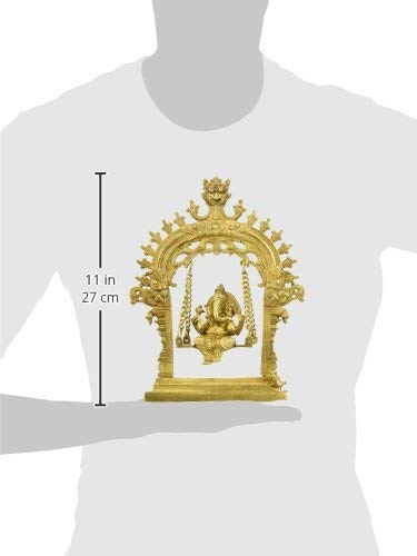 Brass Lord Ganesha On Swing Ganesh Ganpati Jhoola Jhula with Kirtimukha at Top Statue for Home Decor Idol Height 10.5 Inches