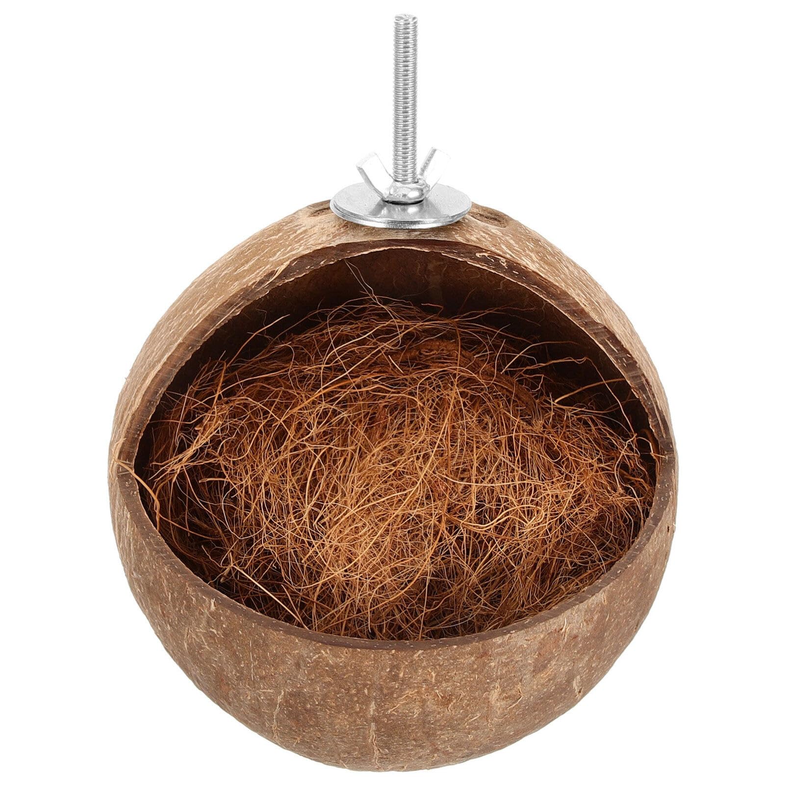 POPETPOP Coconuts Shell Birds Nest Natural Parrot Cage Nest Winter Warm House Hut Hanging Toy for Pet Parakeet Cockatiels Finch Hamster Rat