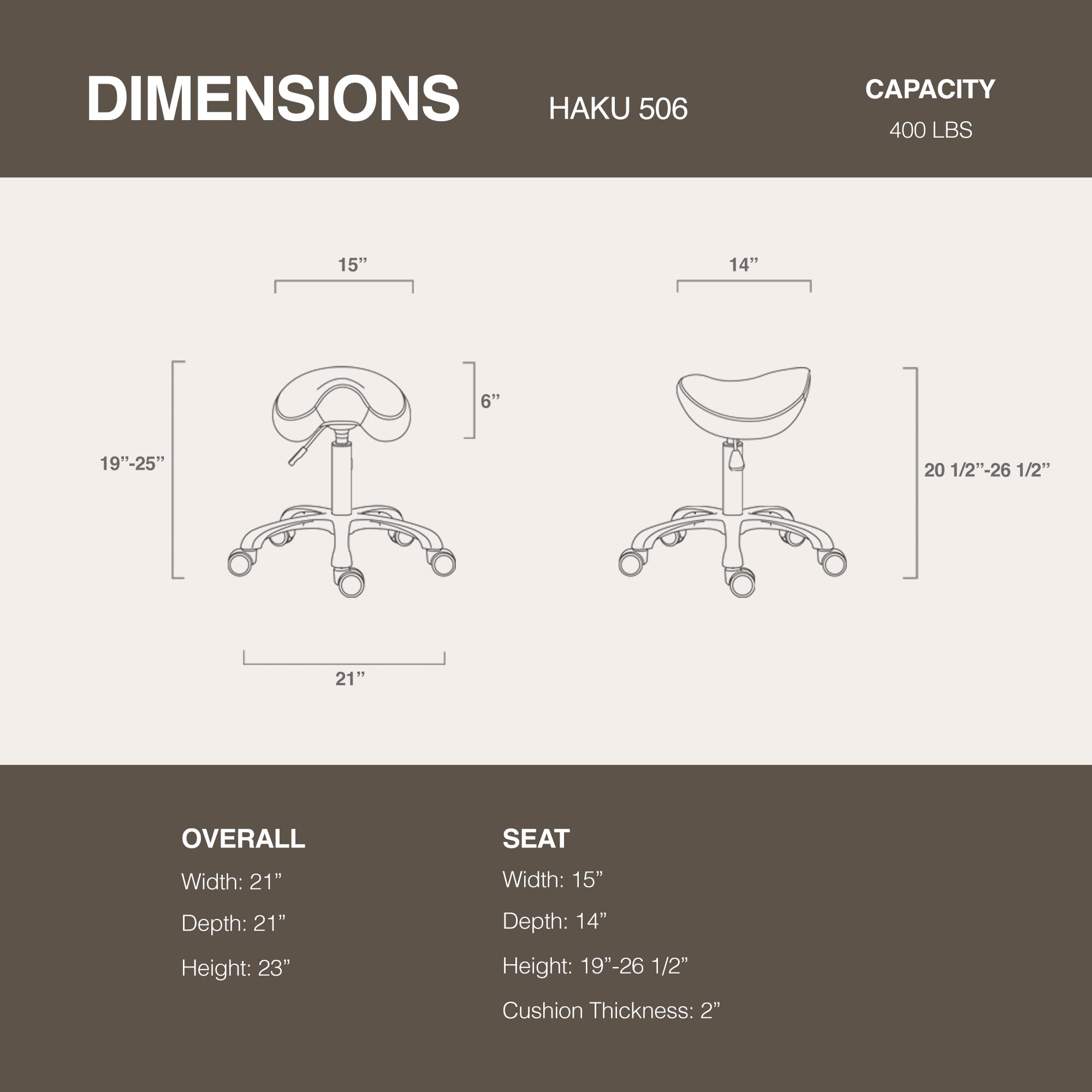 DR.LOMILOMI Pneumatic Swivel Rolling Stool 506 for Hygienic Clinic Spa Massage Home and Office