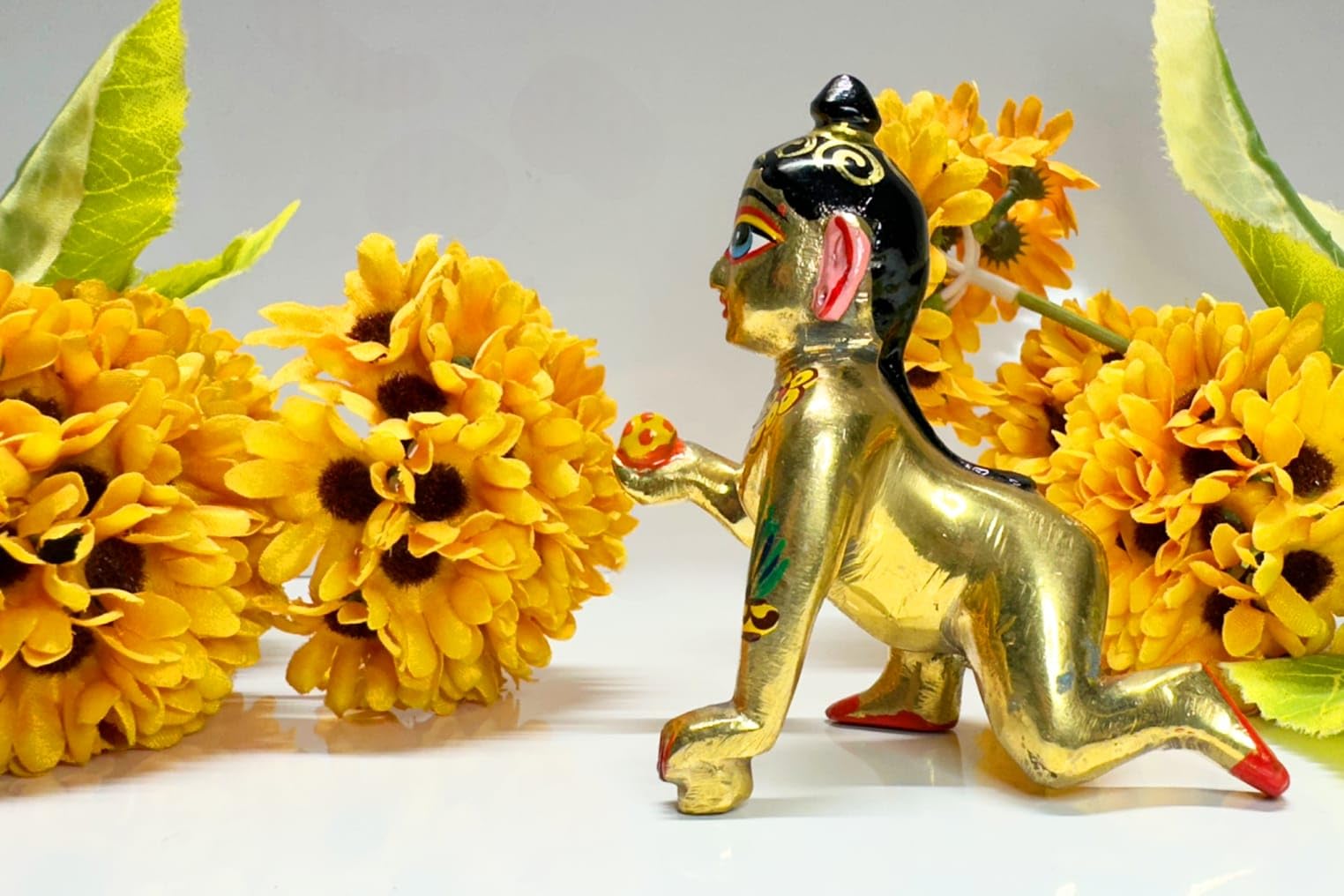 4OUR FAITH – Golden Painted Brass - (4") 10 cms - Laddoo Gopal Baby Krishna | Thakurji | Laddu Gopal Ji Murti Idol Statue Sculpture for Car/Office/Home/Gifting Use – Pack of 1 (Size 5)