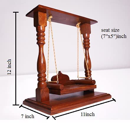 Wooden Laddu Gopal Jhula | Shri Krishna Jhula | Wooden Kanhajj Jhula (Brown, 12x11x7), Seat Size :- (7"X5")