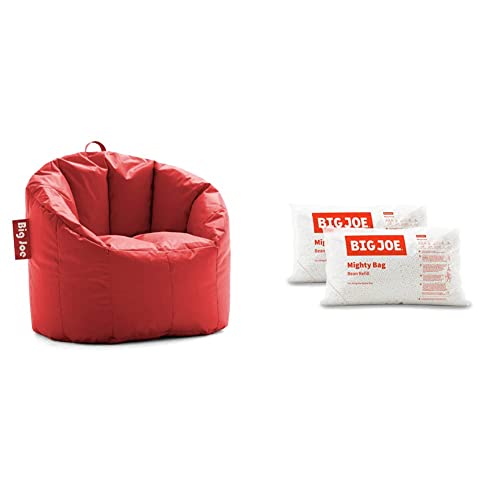 Big Joe Milano Bean Bag Chair, Red Smartmax, 2.5ft & Bean Refill 2Pk Polystyrene Beans for Bean Bags or Crafts, 100 Liters per Bag