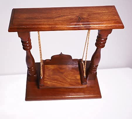 Wooden Laddu Gopal Jhula | Shri Krishna Jhula | Wooden Kanhajj Jhula (Brown, 12x11x7), Seat Size :- (7"X5")