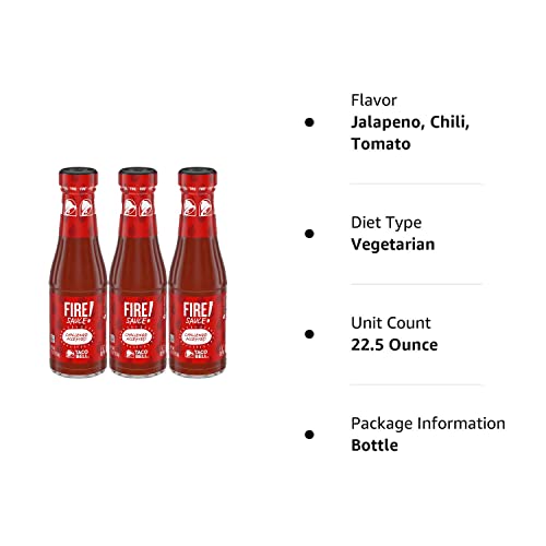 Taco Bell Fire Sauce Glass Bottle, 7.5 OZ 3-pack