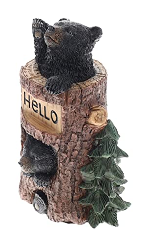 Top Brass Whimsical Black Bear Cubs Waving Hello Figurine - Lodge Decor Cabin Statue Sign