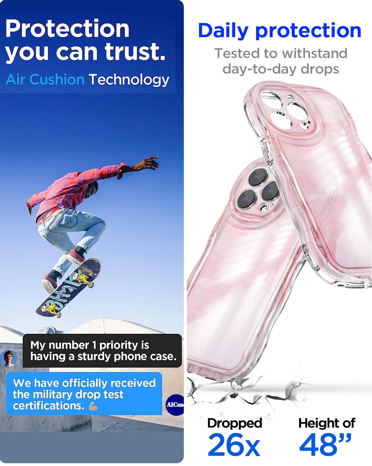 AICase iPhone 14 Pro Max Case Curly Wave Frame Cute Design with Full Camera Lens Protection,Aesthetic Kawaii Slim TPU Bumper Luxury Plated Shockproof Protective Transparent for Women Girls Men_3