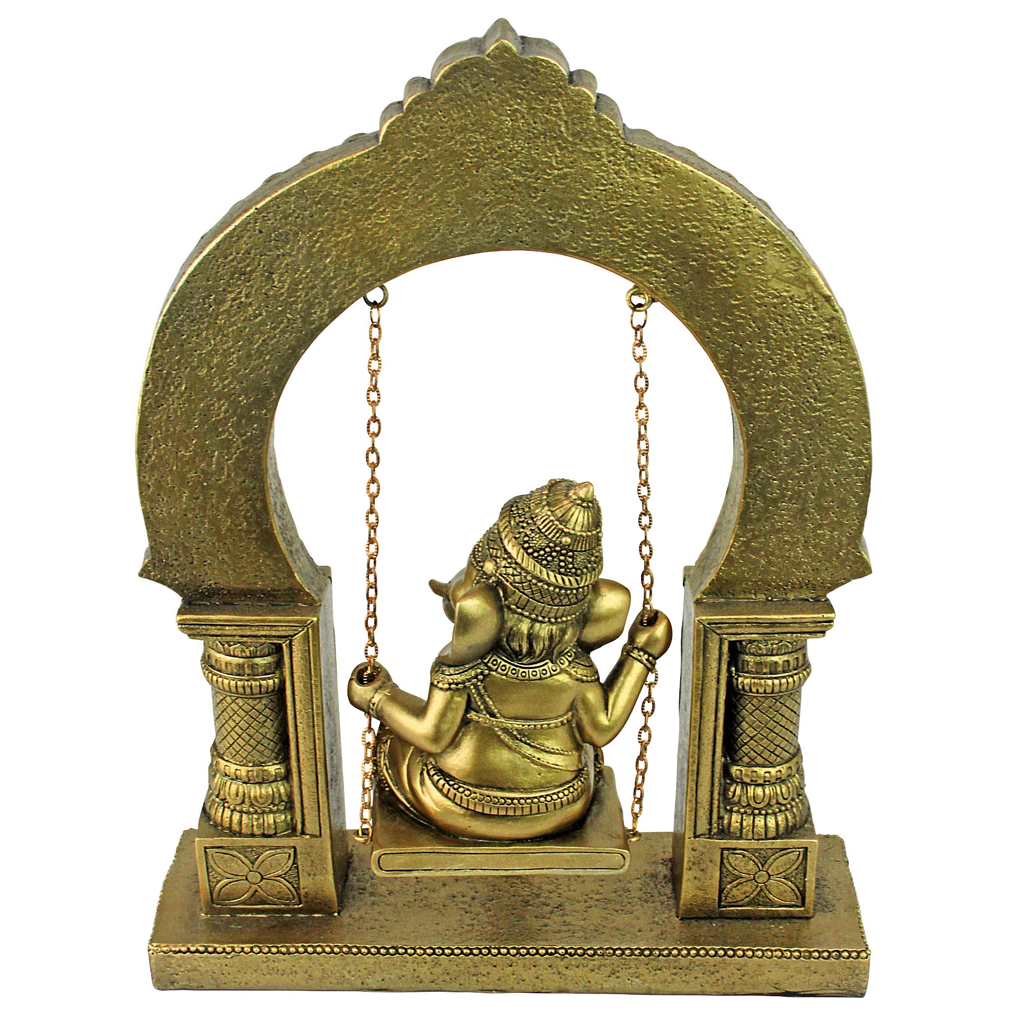 Design Toscano Ganesha on Jhoola Swing Hindu Elephant Man Statue Hanging Figurine, 10 inches Tall, Cast Stone Resin, Antique Gold Finish