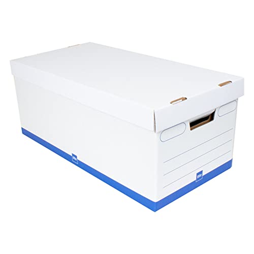 Office DepotÂŽ Brand Medium Quick Set Up Corrugated Storage Boxes, Letter Size, 24" x 12" x 10", 60% Recycled, White/Blue