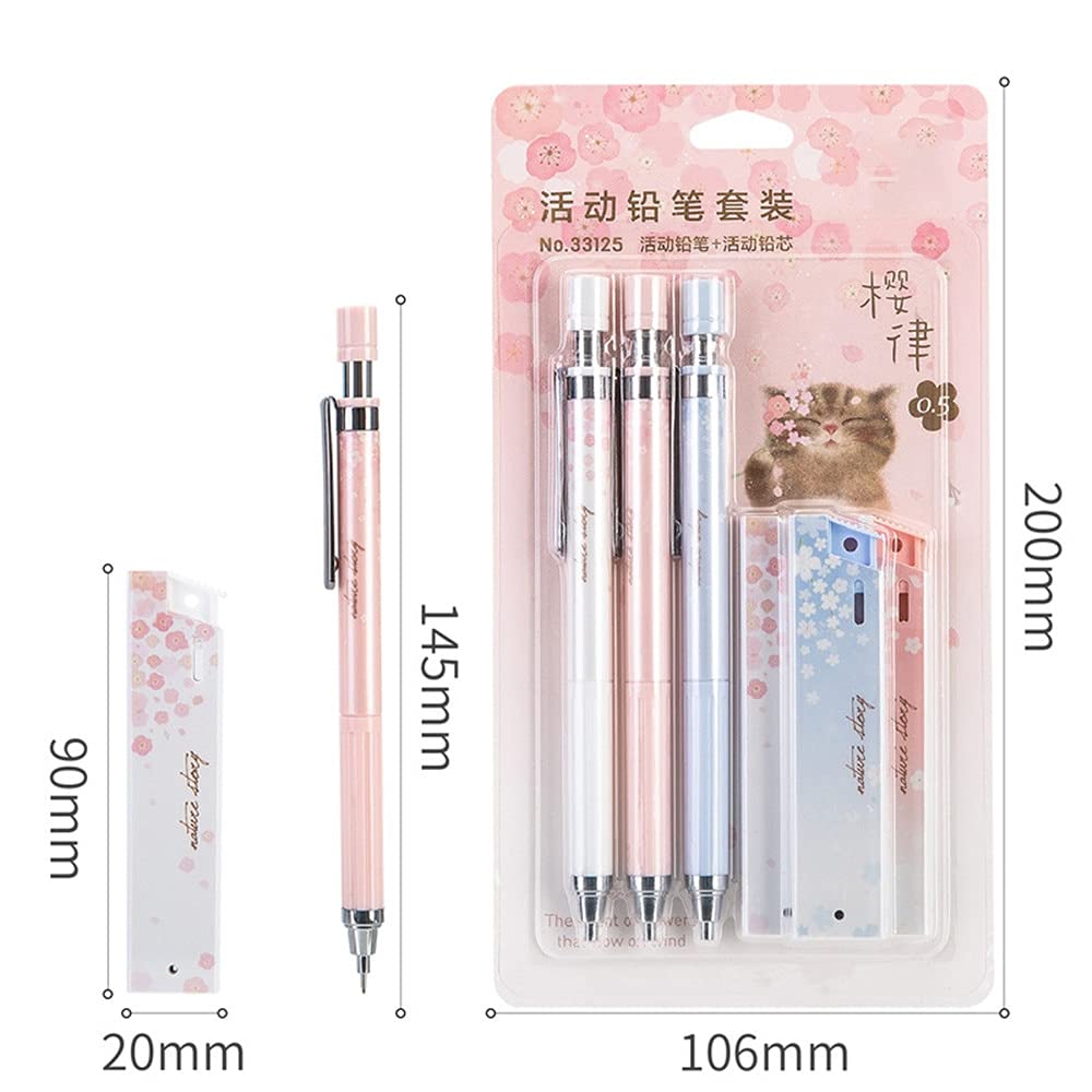 6 Pcs Mechanical Pencils, 0.5mm Kawaii Pencils Cute Pens Aesthetic with Lead Refills Cherry Blossom Kawaii Automatic Pens for School Office Writing Draft Drawing