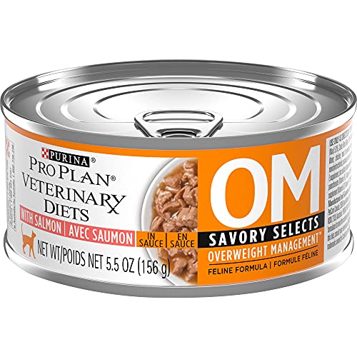 Purina Pro Plan Veterinary Diets OM Overweight Management Savory Selects, Salmon Feline Formula Wet Cat Food, 5.5 oz., Case 24, 24 X 5.5 OZ
