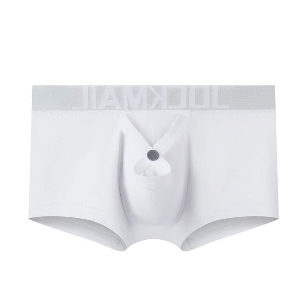 JOCKMAIL Cotton Men Boxer U Convex Pouch Adjustable Size Ring Cock Straps Men trunk Shorts (L, White)