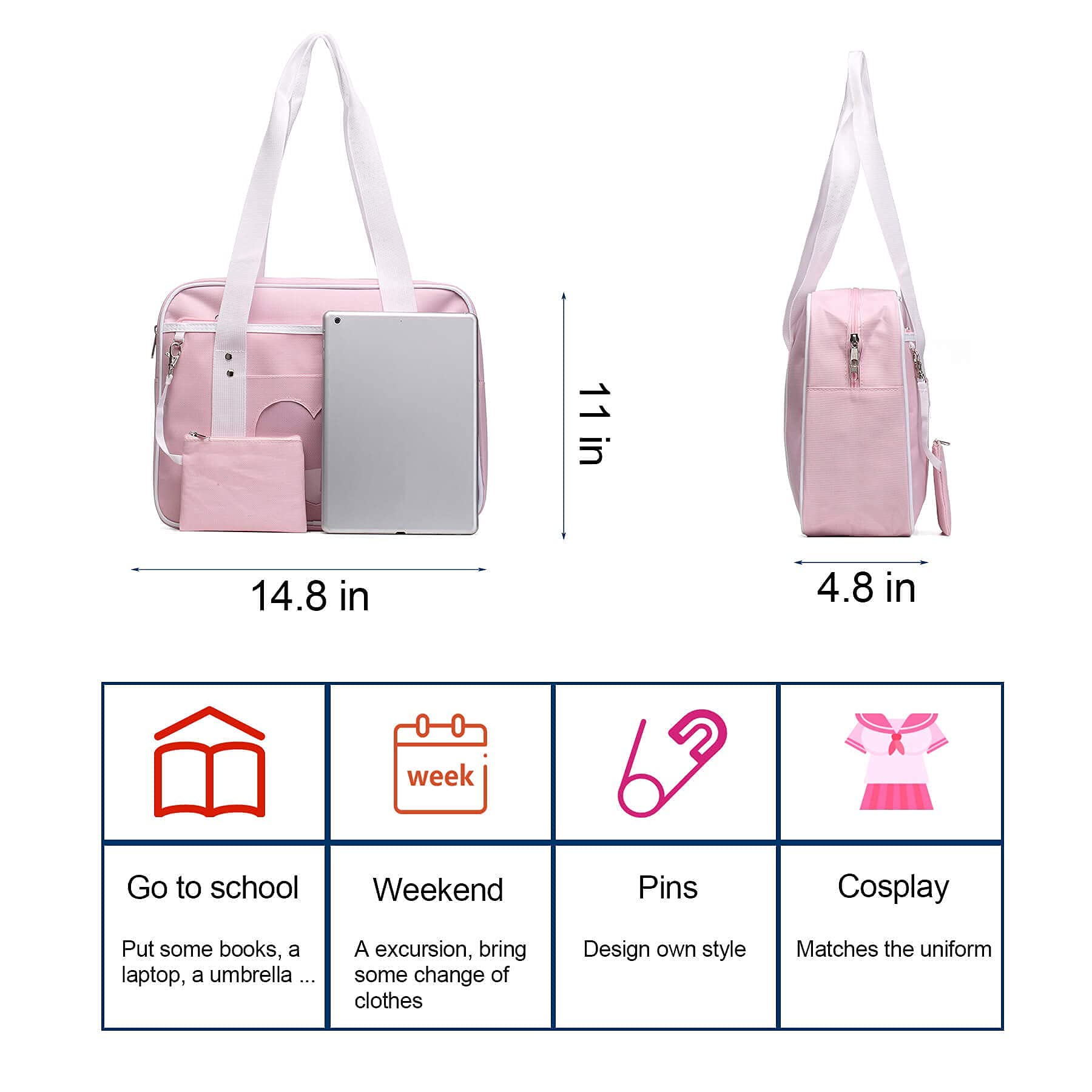 STEAMEDBUN Kawaii Ita Bag Japanese School Bag Cute Tote Bag Large Shoulder Anime Heart Purse