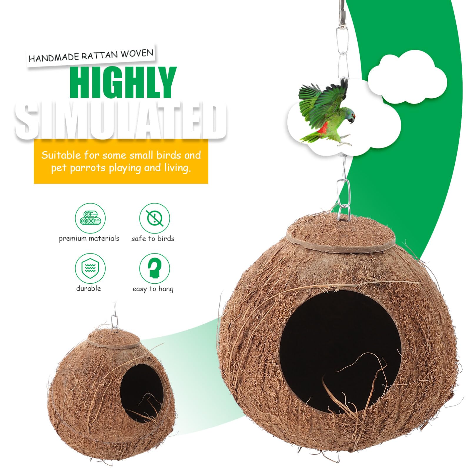 VILLCASE Outdoor Toys Bird Natural Shell Bird House Parakeet Budgie Cockatiel Finch Sparrows Breeding Nesting Bird Aviary Cage Box -Pecking Bite (Chain Style) Outdoor Playset