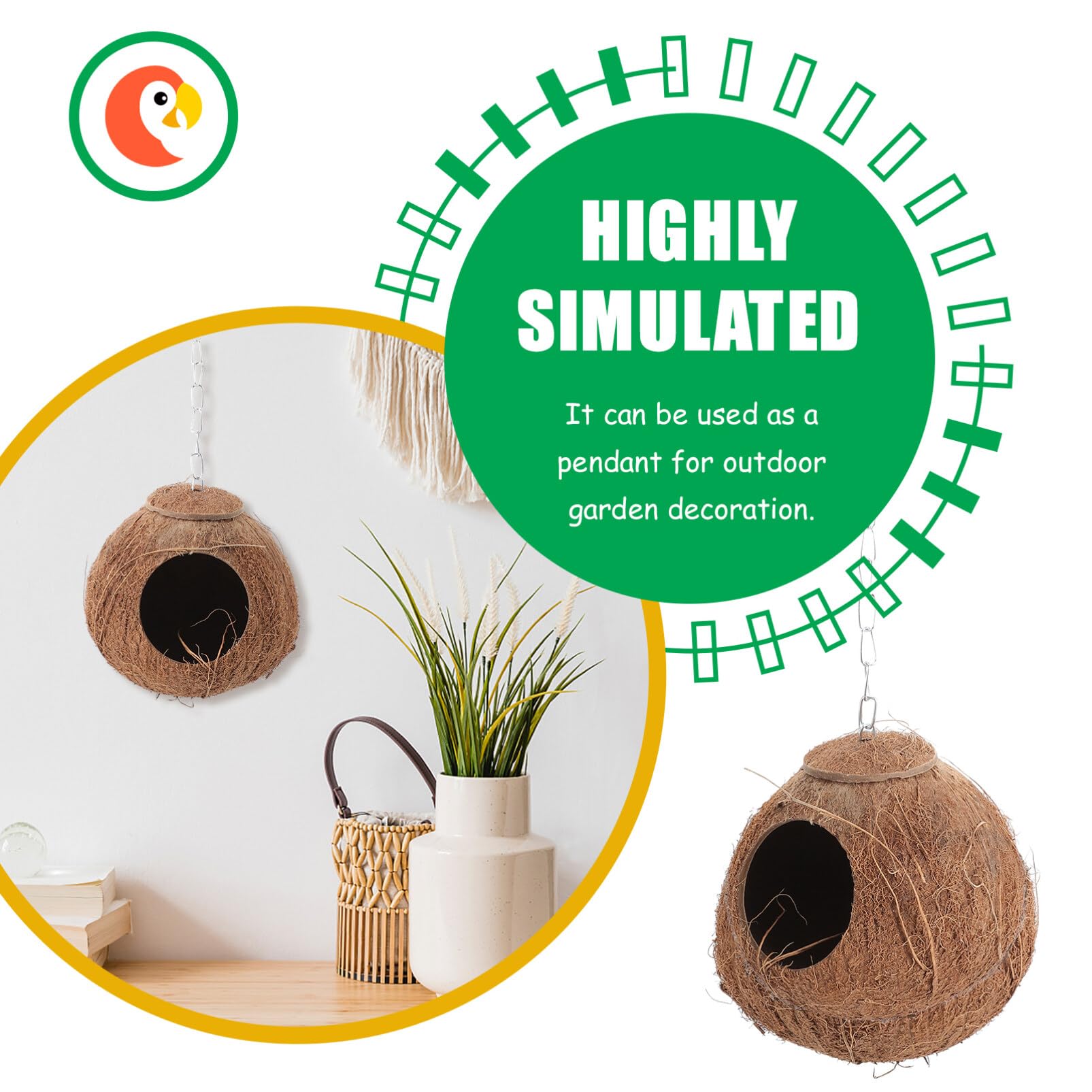VILLCASE Outdoor Toys Bird Natural Shell Bird House Parakeet Budgie Cockatiel Finch Sparrows Breeding Nesting Bird Aviary Cage Box -Pecking Bite (Chain Style) Outdoor Playset