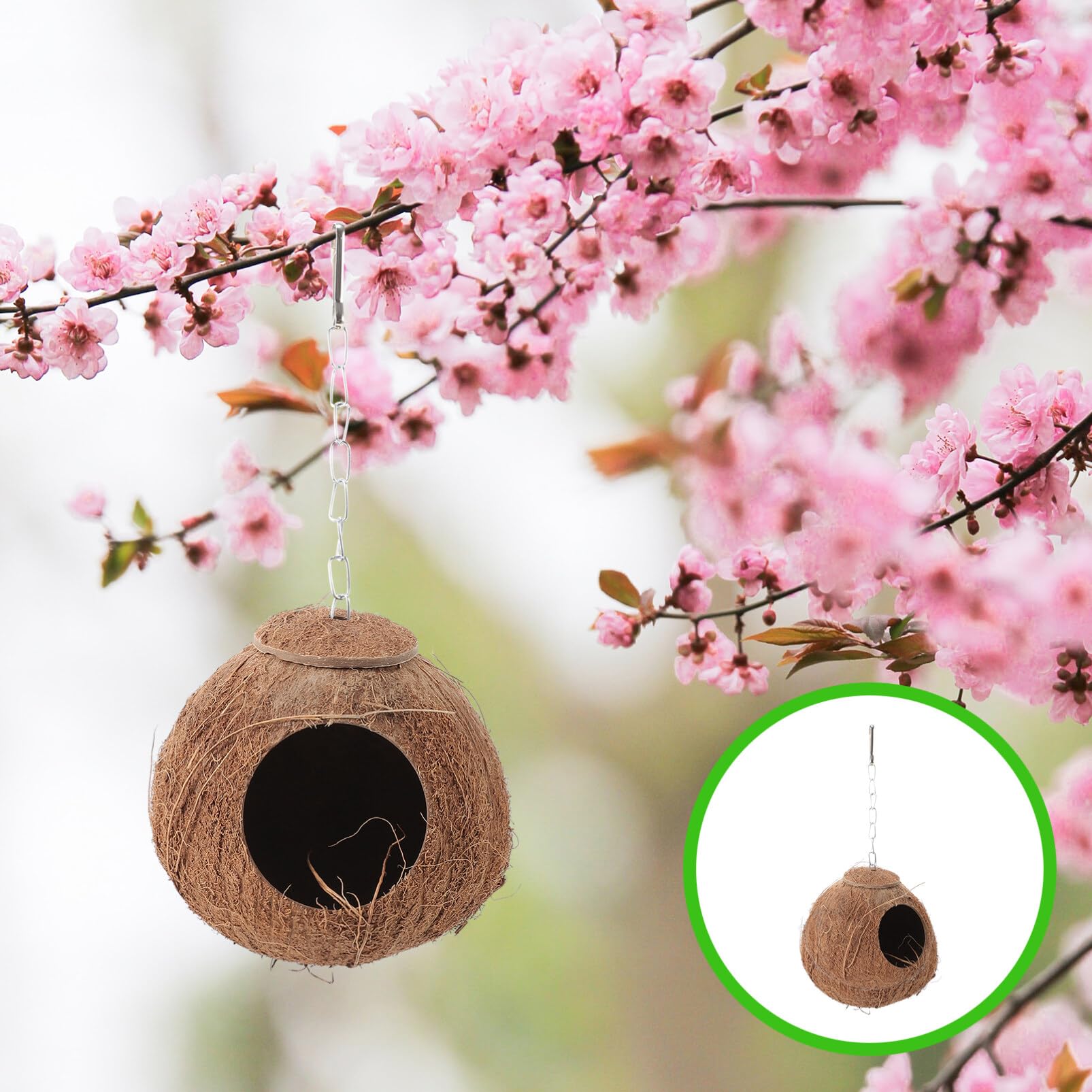 VILLCASE Outdoor Toys Bird Natural Shell Bird House Parakeet Budgie Cockatiel Finch Sparrows Breeding Nesting Bird Aviary Cage Box -Pecking Bite (Chain Style) Outdoor Playset