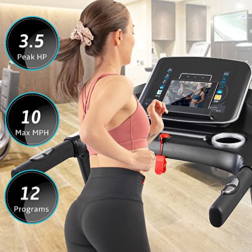 Merax Portable Treadmill for Home, 3.5HP Electric Motorized Running Machine with 10MPH Speed, Large Running Surface, 12 Programs, Speakers, Incline, LCD and Pulse Monitor for Running Walking (Black)