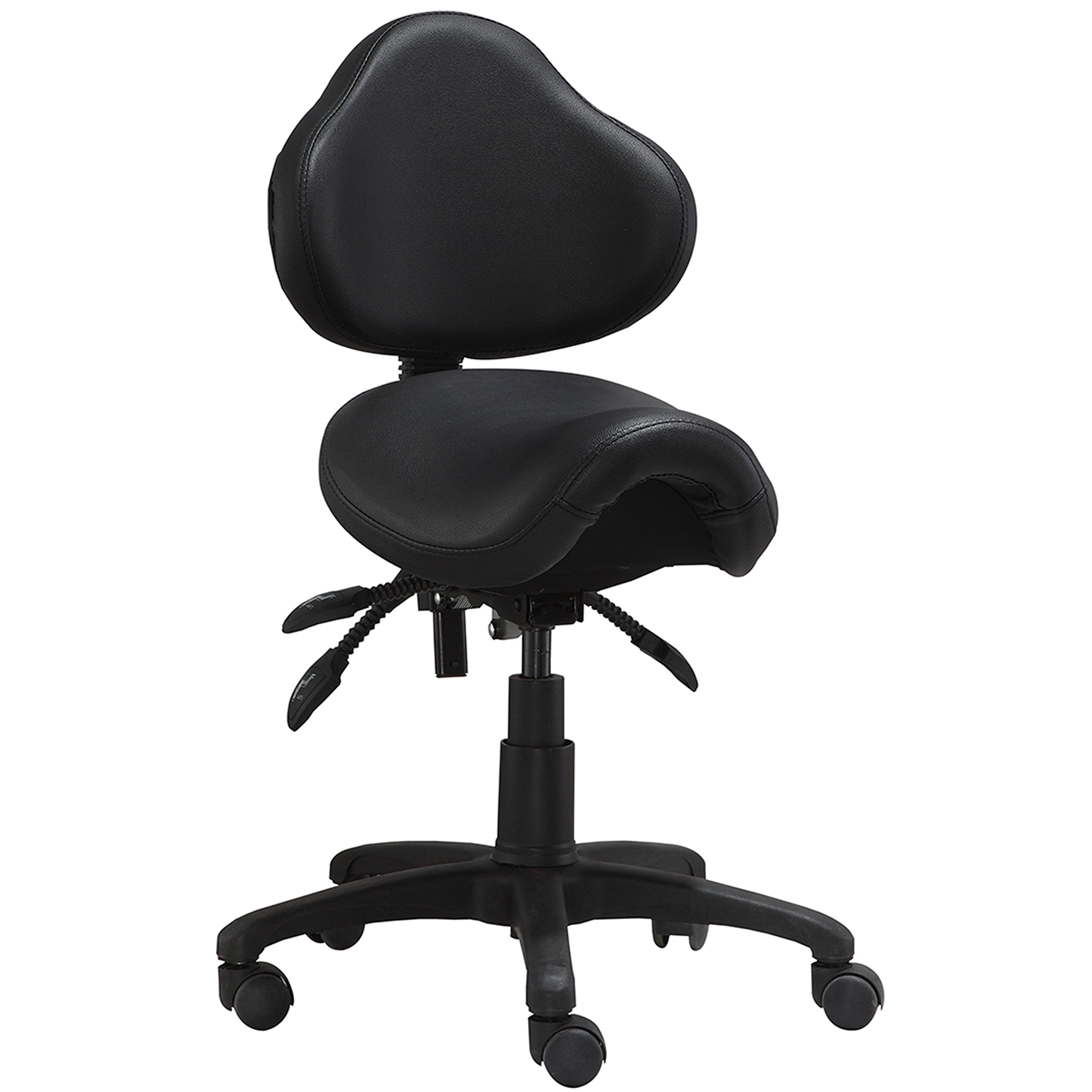 2xhome - Ergonomic Adjustable Rolling Saddle Stool Chair with Back Wheels Support for Clinic Hospital Pharmacy Medical Beauty Lab Exam Office Technician Physical Therapy Physician Dental
