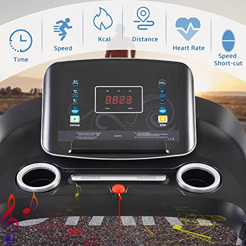 Merax Portable Treadmill for Home, 3.5HP Electric Motorized Running Machine with 10MPH Speed, Large Running Surface, 12 Programs, Speakers, Incline, LCD and Pulse Monitor for Running Walking (Black)