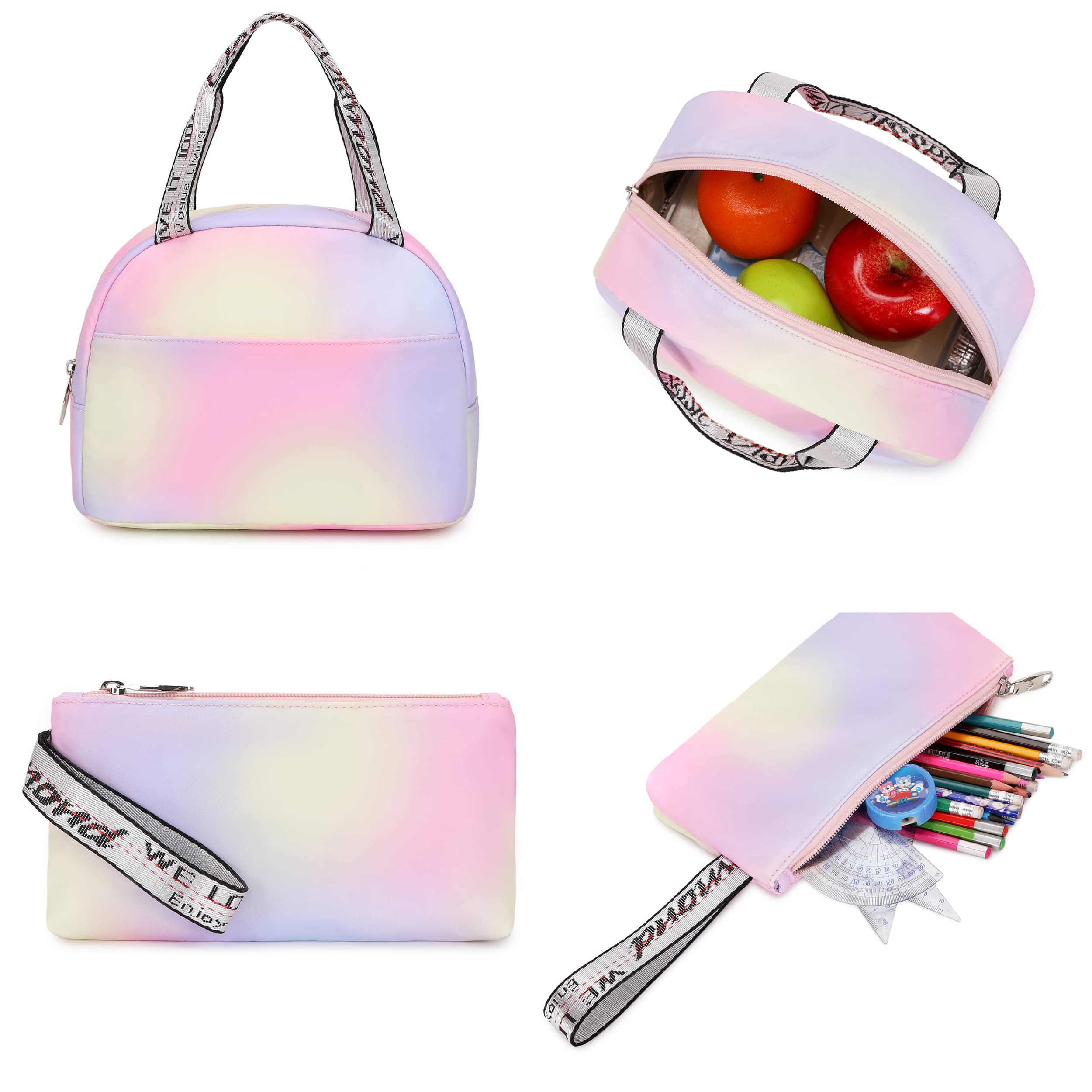 Hey Yoo School Backpack for Girls Backpack with Lunch Box School Bag Bookbag Aesthetic Cute Backpack Set for Teen Girls (Pink)