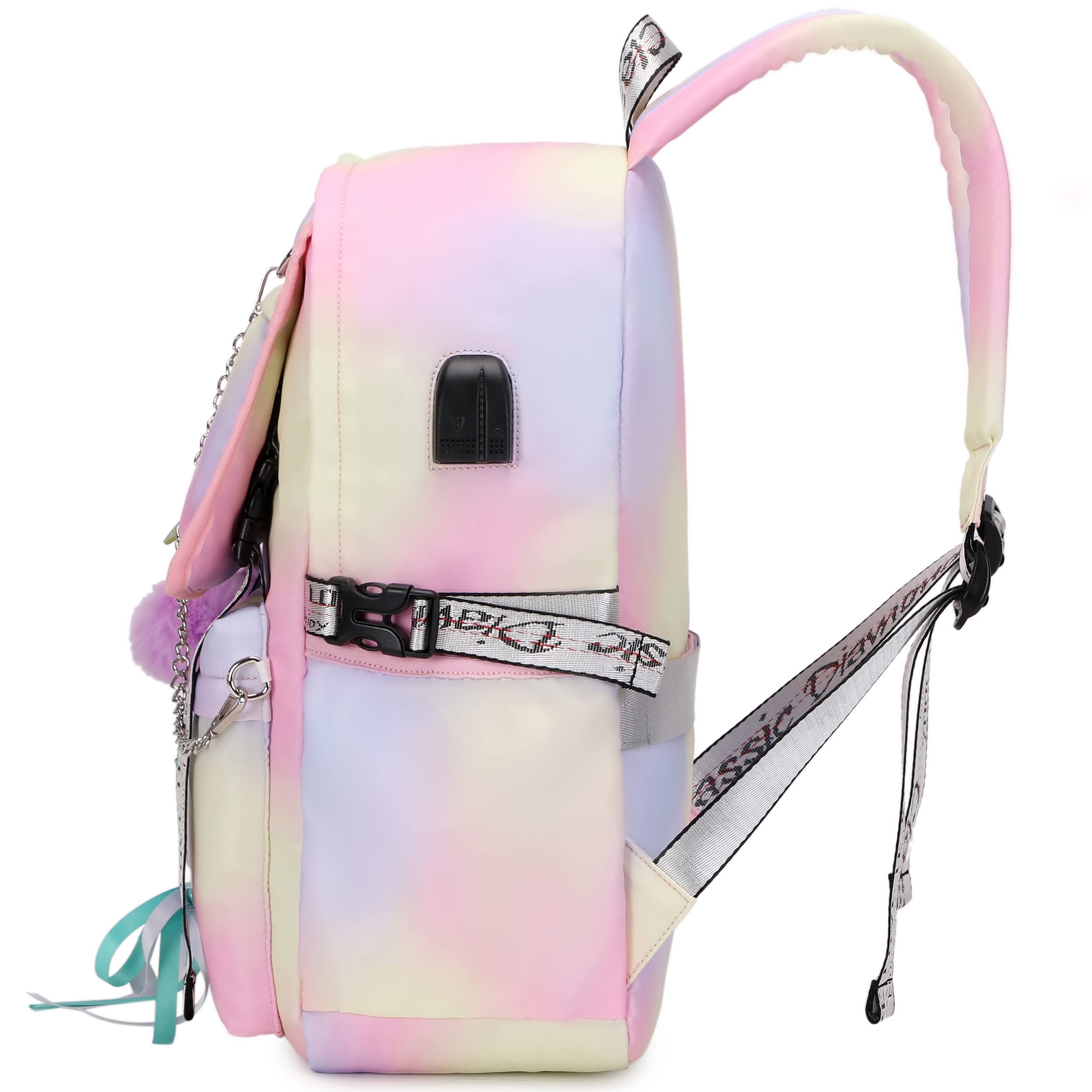 Hey Yoo School Backpack for Girls Backpack with Lunch Box School Bag Bookbag Aesthetic Cute Backpack Set for Teen Girls (Pink)