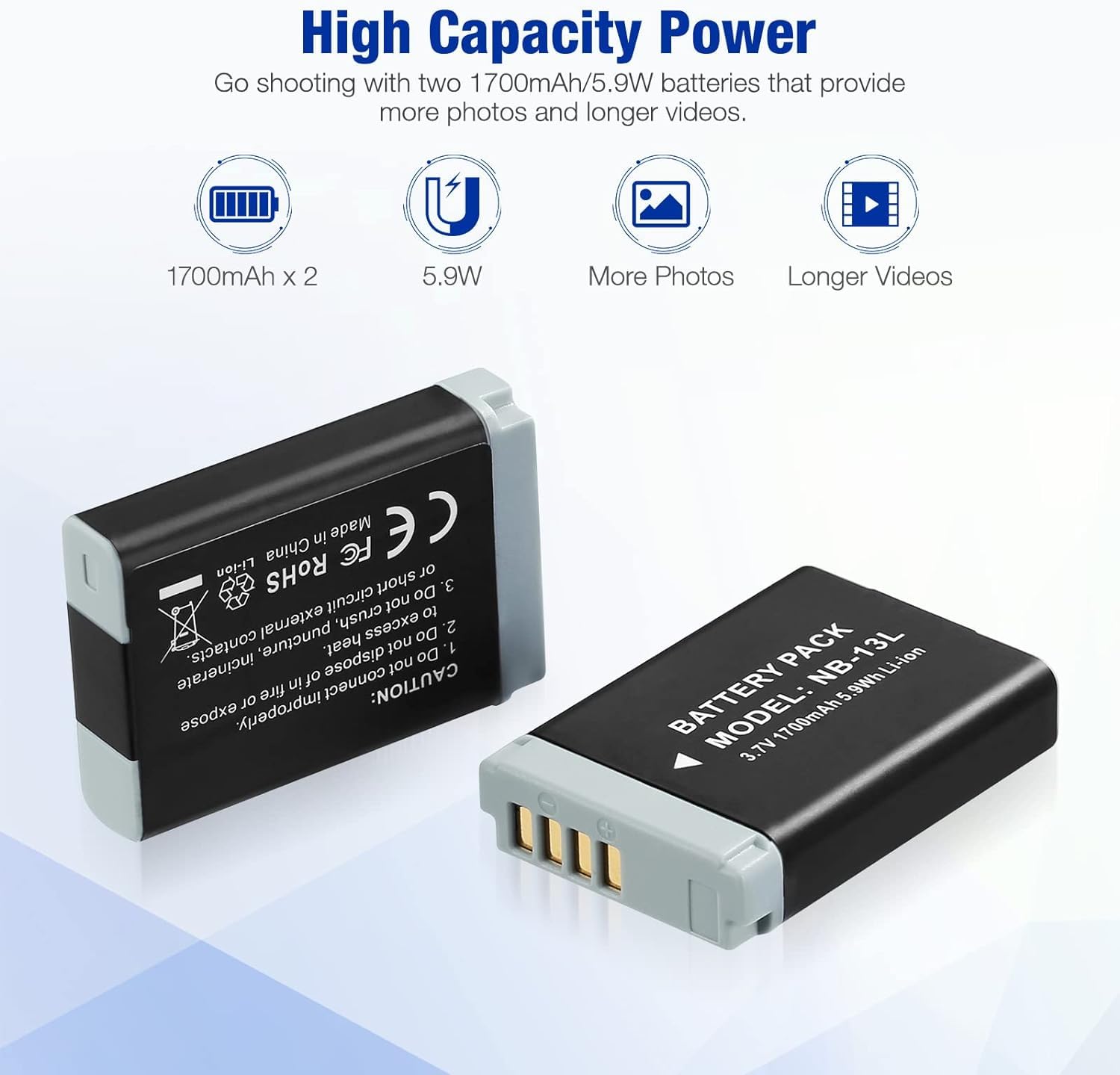 Powerextra 2-Pack NB-13L Battery and Rapid Dual USB Charger for Canon PowerShot G7 X Mark ii, G1 X Mark iii, G5 X, G7 X, G9 X, G9 X Mark ii, SX620 HS, SX720 HS, SX730 HS, SX740 HS Cameras