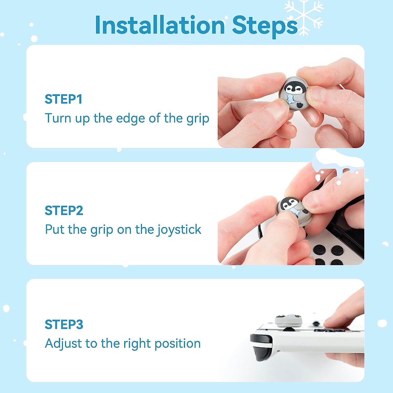 GeekShare Cute Silicone Joycon Thumb Grip Caps Kawaii Polar Animal Theme Thumbstick Caps Joystick Cover Compatible with Nintendo Switch/OLED/Switch Lite - 2Pairs/4PCS - Penguin & Seal