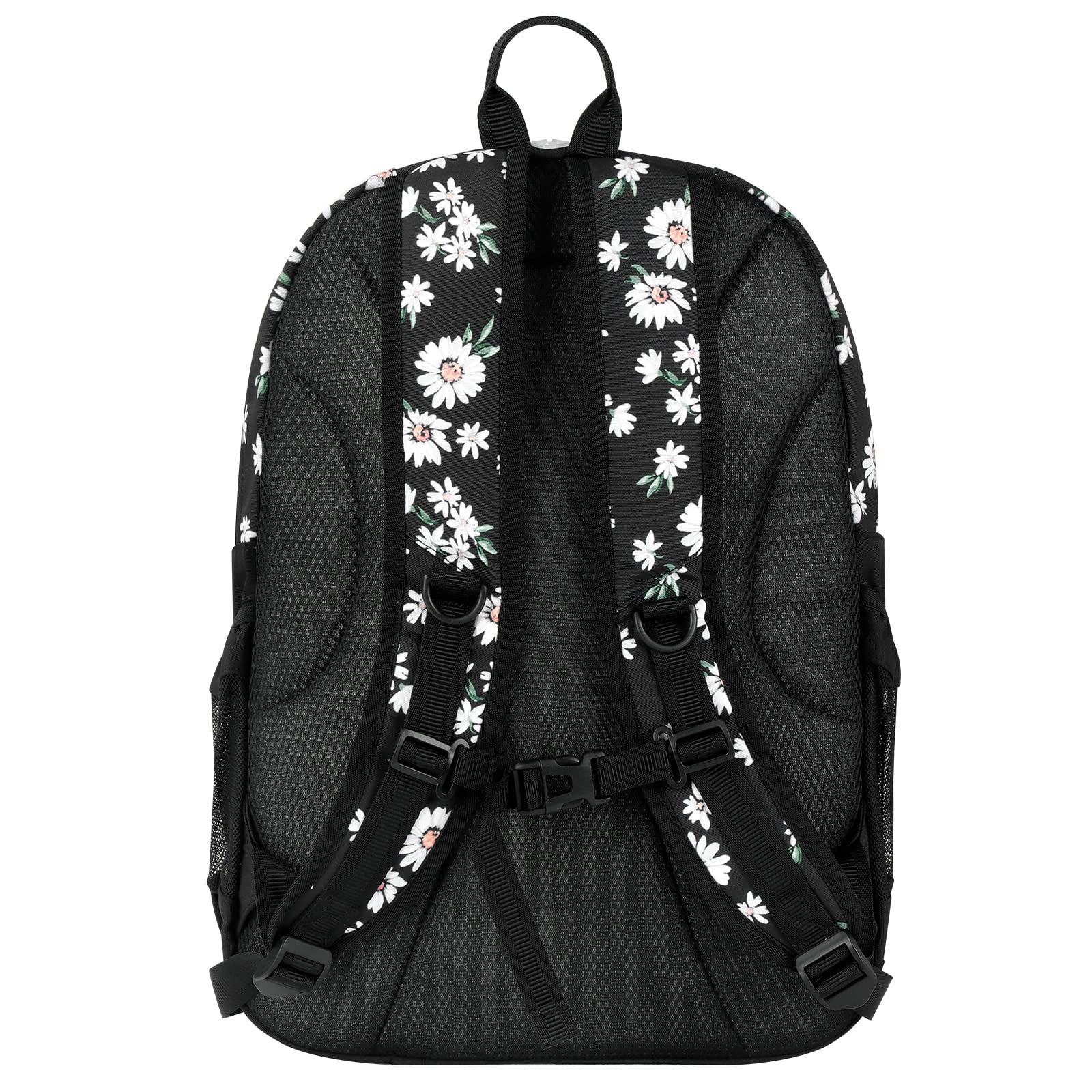Choco Mocha Daisy Backpack for Teen Girls, Travel School Backpack for Girls Middle School Large Bookbag 18 Inch, Black