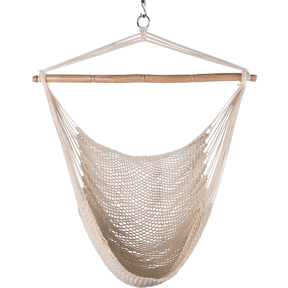 Lazy Daze Hammocks Chair Caribbean Hanging Rope Weaving Chair with 40" Hardwood Spreader Bar and Soft-Spun Cotton Rope for Indoor/Outdoor Backyard & Living Room, Max 300 LBS, Natural