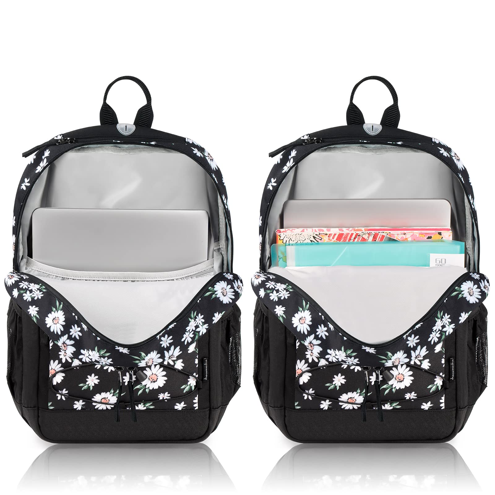 Choco Mocha Daisy Backpack for Teen Girls, Travel School Backpack for Girls Middle School Large Bookbag 18 Inch, Black