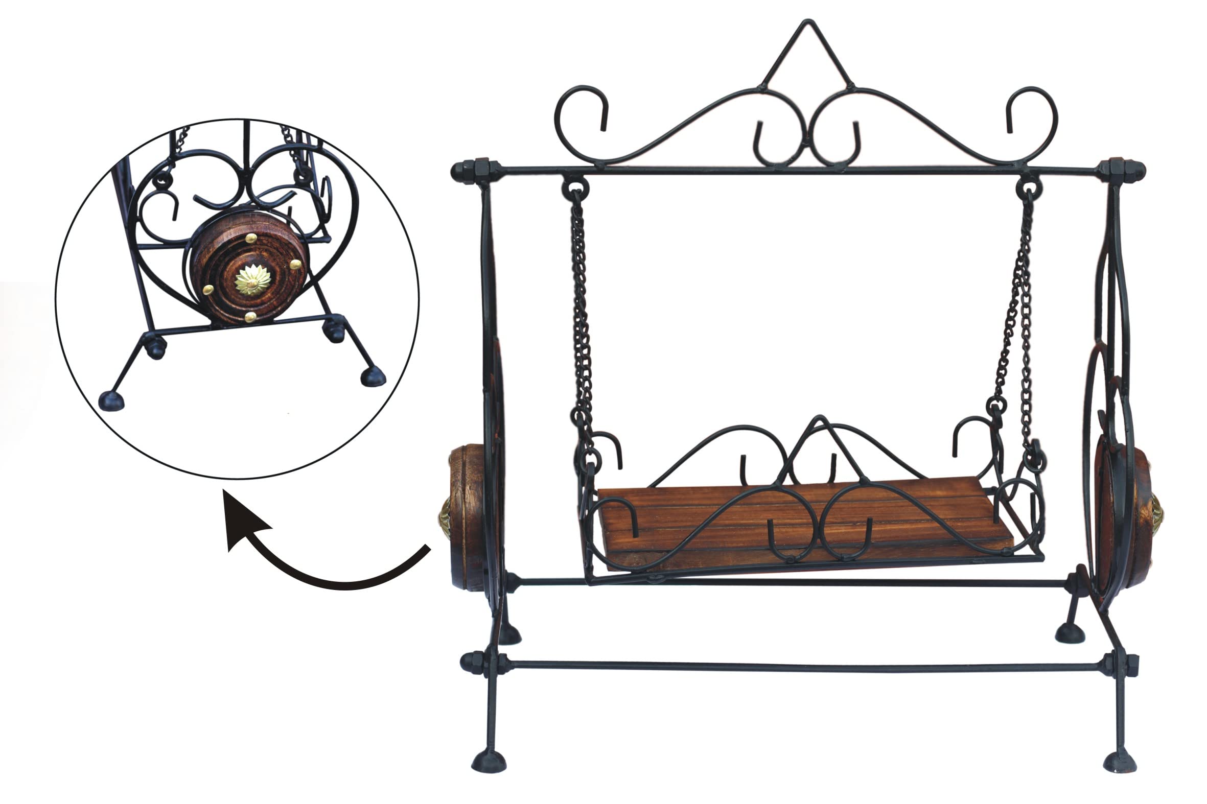 CRAFTCASTLE Wooden Antique Wrought Iron Krishna Jhula, Laddu Gopal Jhula - for Home and Office (Pack of 1)