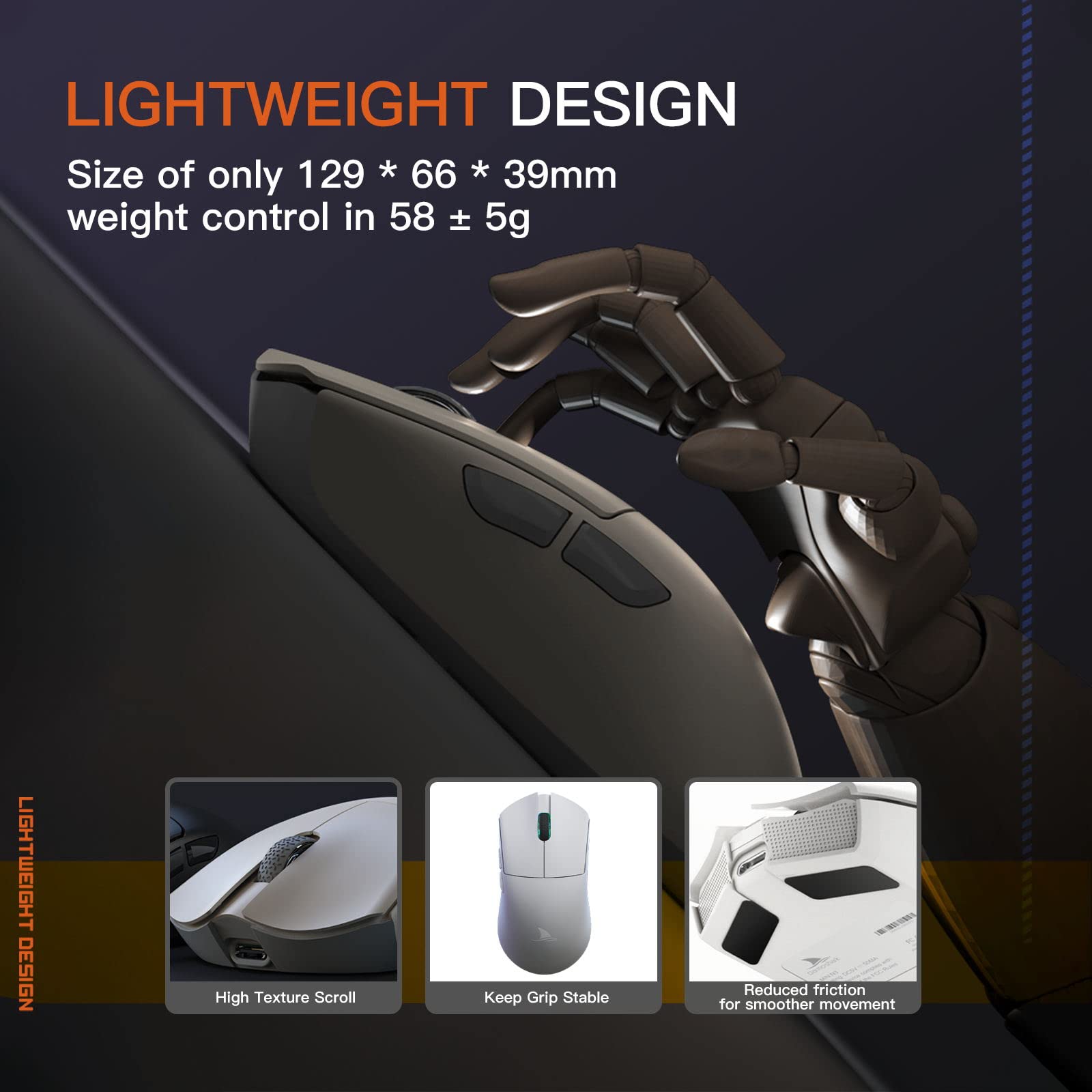 Darmoshark M3 Wireless Gaming Mouse,Tri-Mode 2.4G/USB-C/Bluetooth Mouse Up to 26000DPI,PAW3395 optical sensor Lightweight 58g,5 programmable button 500MAh Battery Life,Computer Mouse for Laptop,PC,Mac