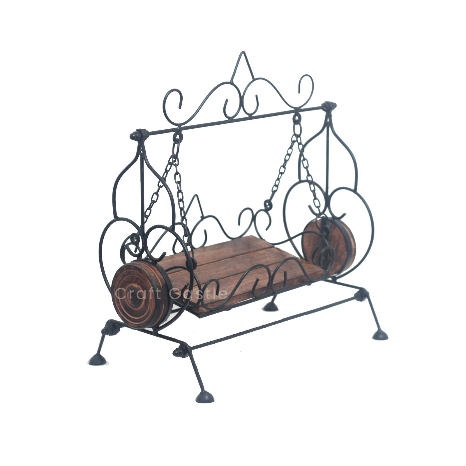 CRAFTCASTLE Wooden Antique Wrought Iron Krishna Jhula, Laddu Gopal Jhula - for Home and Office (Pack of 1)