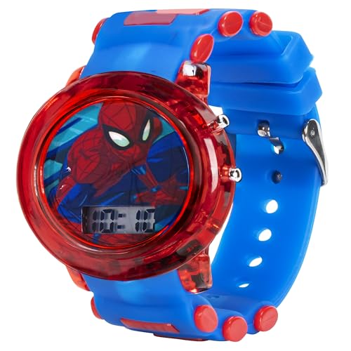 Accutime Kids Marvel Spider-Man Digital Quartz Plastic Watch for Boys & Girls with LCD Display Red/Blue (Model: SPD4464)