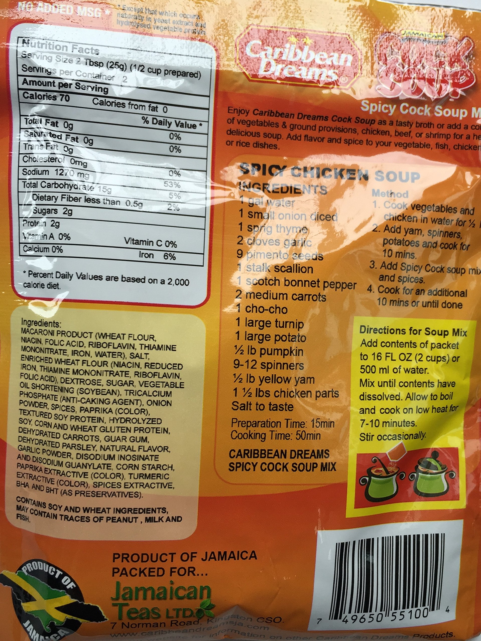 Caribbean Dreams Cock Soup"Spicy Chicken Soup Mix" 1.76 Ounce (5 Pack)