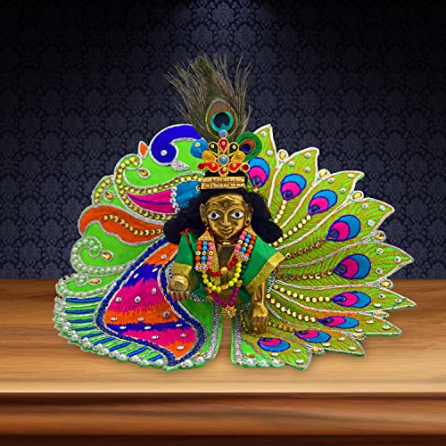 Craftsman Krishna janmashatmi Laddu Gopal Dresses 1 Pc Bal Gopal Kanha ji Poshak with Accessories & Hair Thakurji Handmade Dress for Krishna Janmashtmi Home and Temple (Size 5)