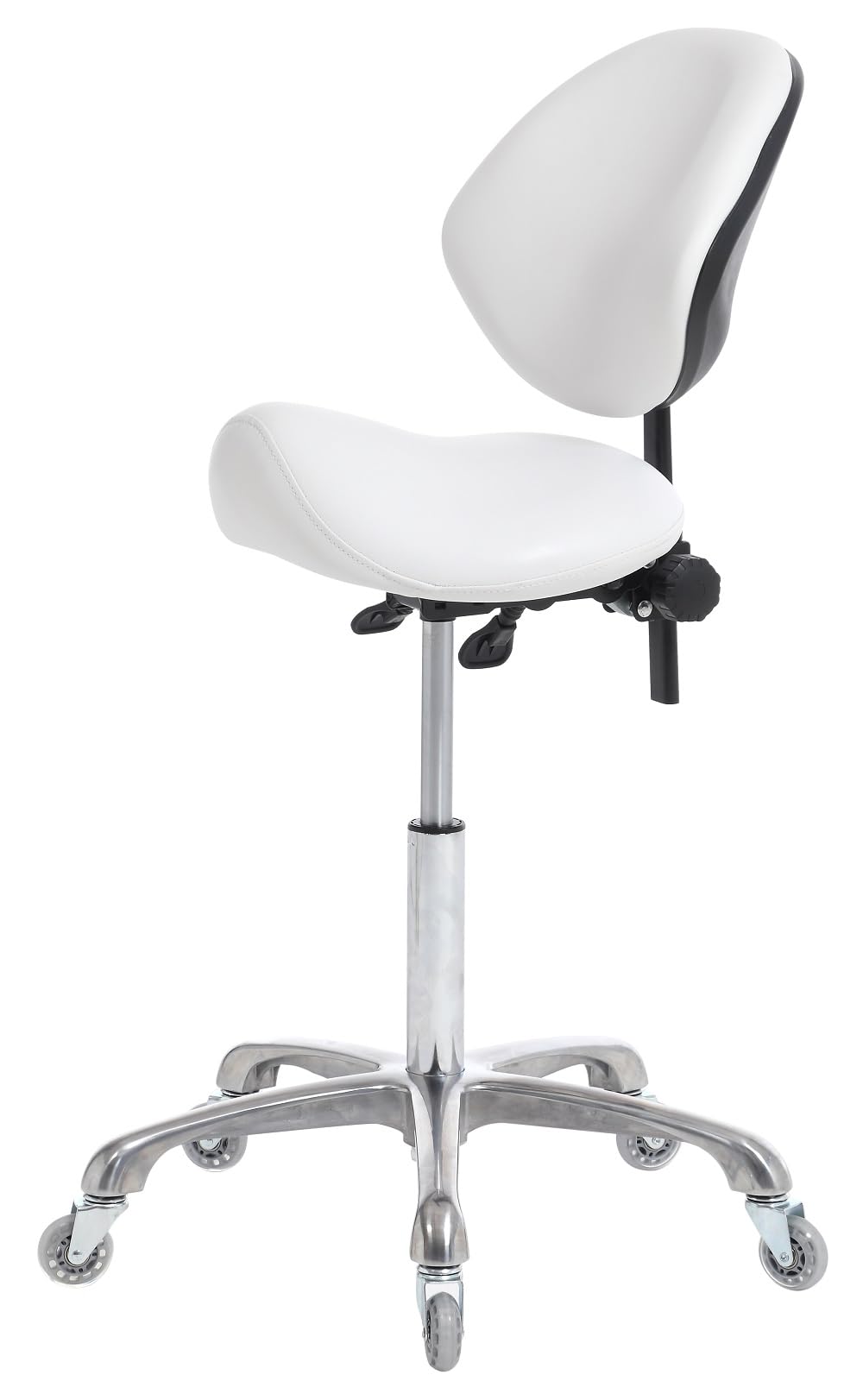 FRNIAMC Ergonomic Saddle Stool Rolling Adjustable, Hydraulic Heavy-Duty (350 lbs) Stool Chair for Dental Lab Salon Massage Studio Office(White, With Backrest)
