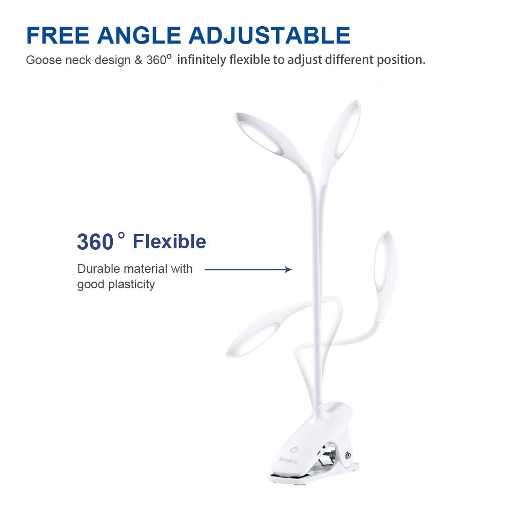 BobBros Led Desk Lamp for Kids,Portable Eye-Care White Desk Lamp with USB Charging Port, Flexible Goose Neck, 3 Dimming Levels,Touch Control