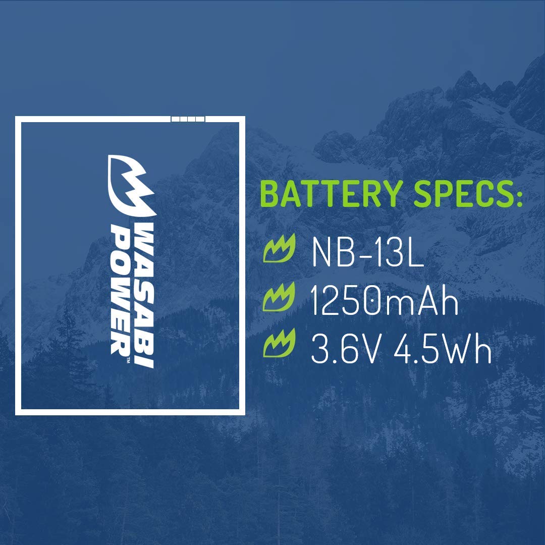 Wasabi Power NB-13L Battery (2-Pack) for Canon PowerShot G1 X Mark III, G5 X, G7 X, G7 X Mark II, G9 X, G9 X Mark II, SX620 HS, SX720 HS, SX730 HS, SX740 HS
