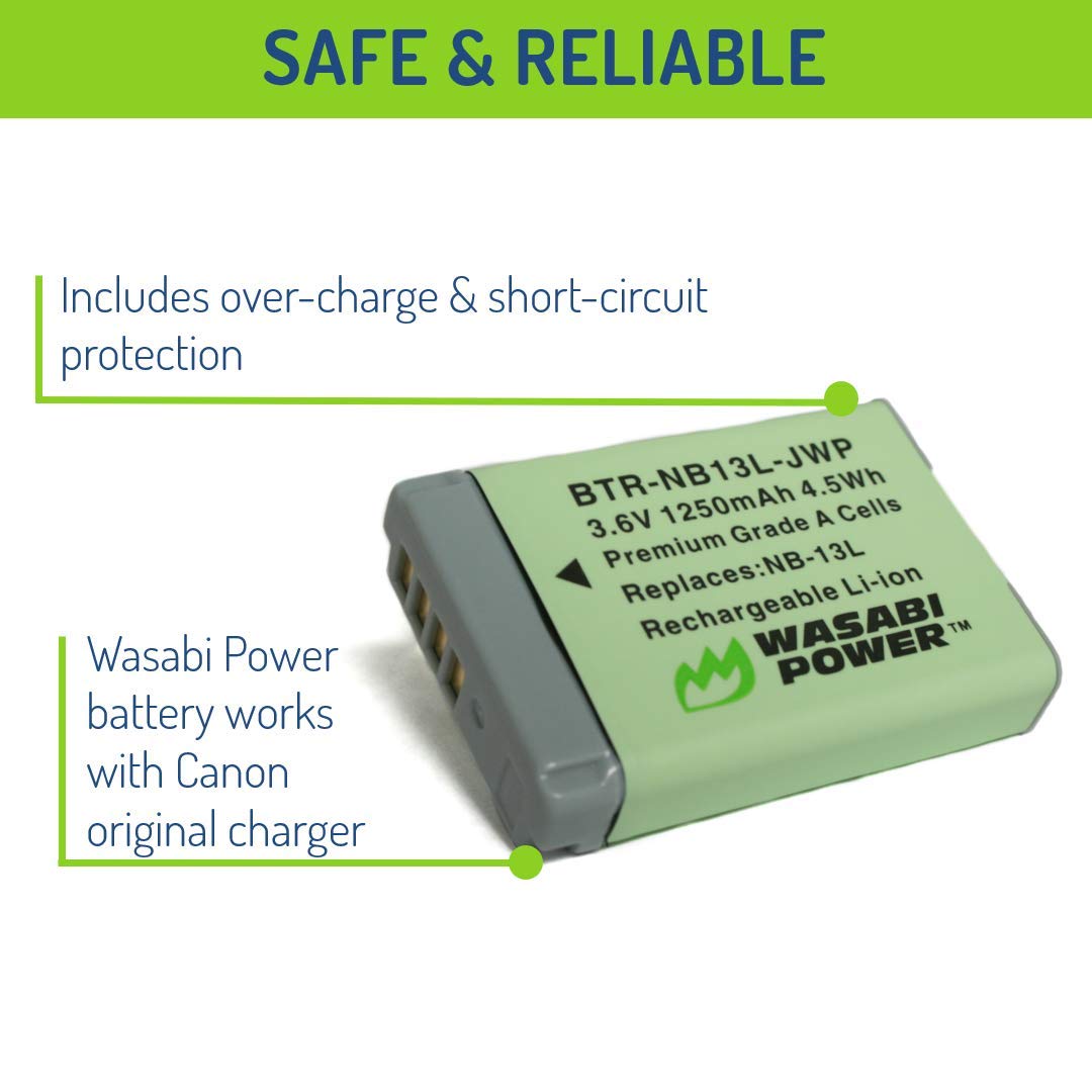 Wasabi Power NB-13L Battery (2-Pack) for Canon PowerShot G1 X Mark III, G5 X, G7 X, G7 X Mark II, G9 X, G9 X Mark II, SX620 HS, SX720 HS, SX730 HS, SX740 HS