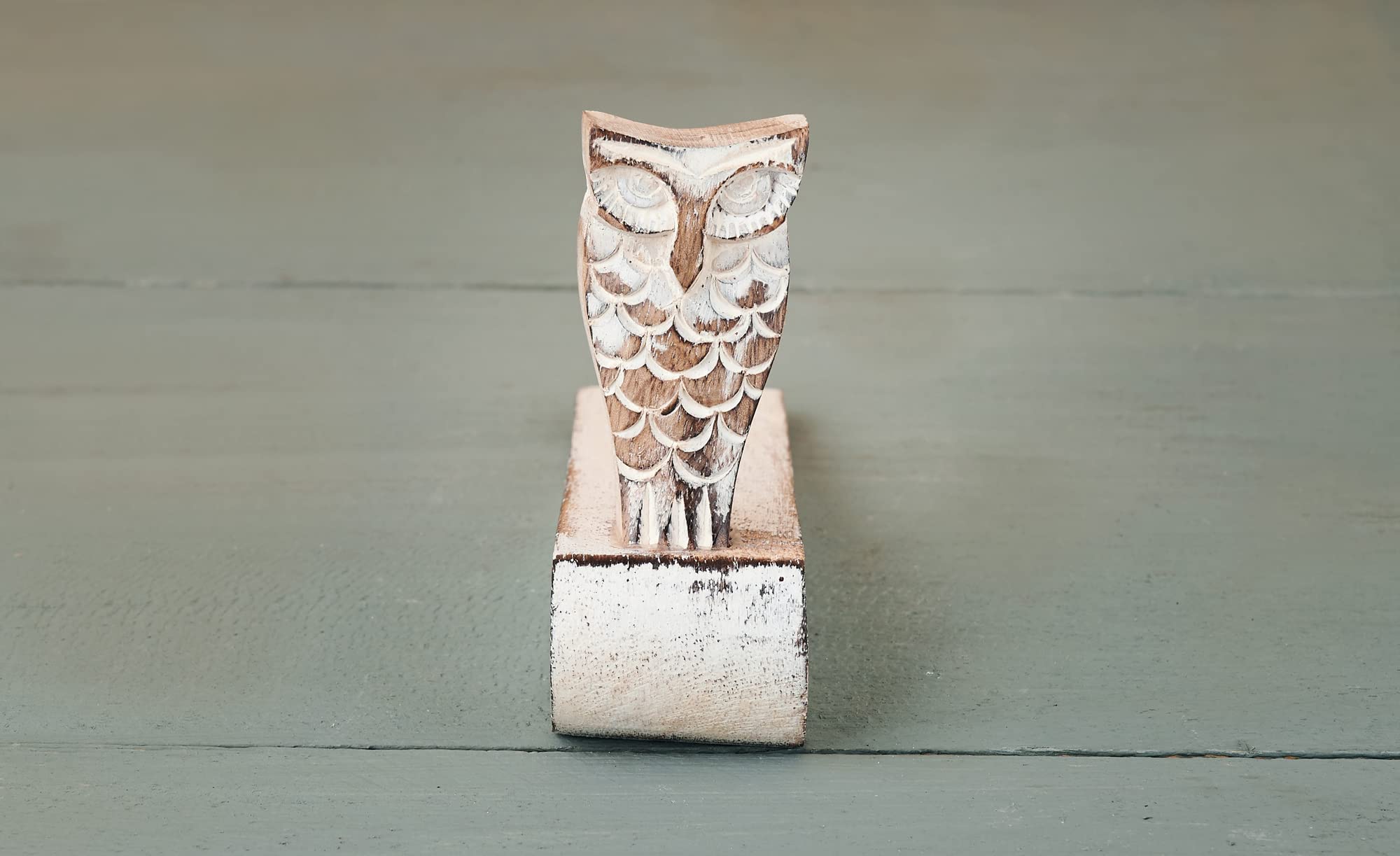 Rustic Wooden Owl Door Draft Stopper Wedge – Sturdy and Stackable Door Stop, Multi Floor Doorstop Ensures Tight Fit (White)