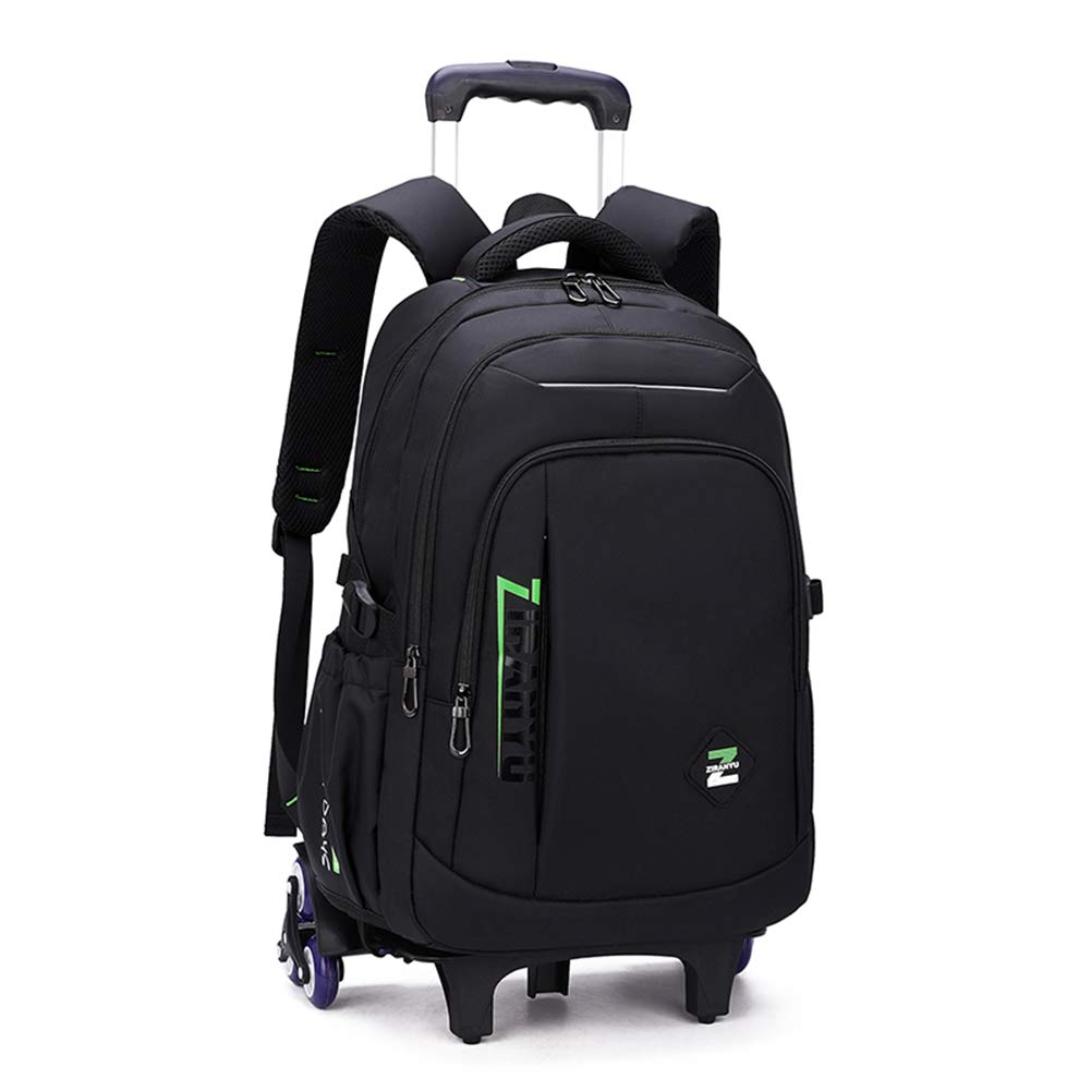 VIDOSCLA Black Kids Boys Rolling Backpack Teens Carry-on Luggage with Wheels Trolly BookBag for School-6 Wheels
