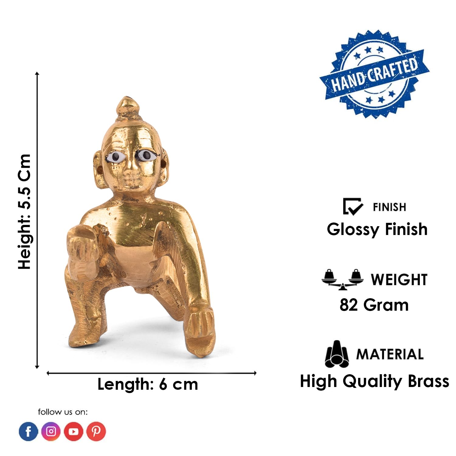 Craftsman Brass Laddu Gopal Ji Idol Kanha Ji Murti/Statue Indian Krishna Figurine Gopal Krishna Janmashtmi Kanha Makhan Chor Bal Gopal Murti for Krishnajanmashtmi Home and Temple (Size 0)