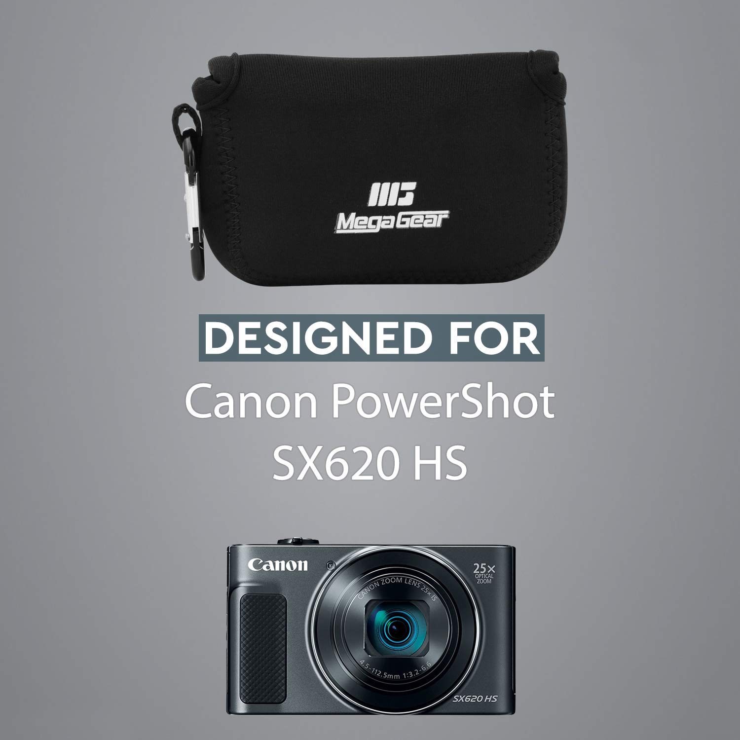 Mega Gear Canon PowerShot SX620 HS Ultra Light Neoprene Camera Case, with Carabiner - Black - MG814