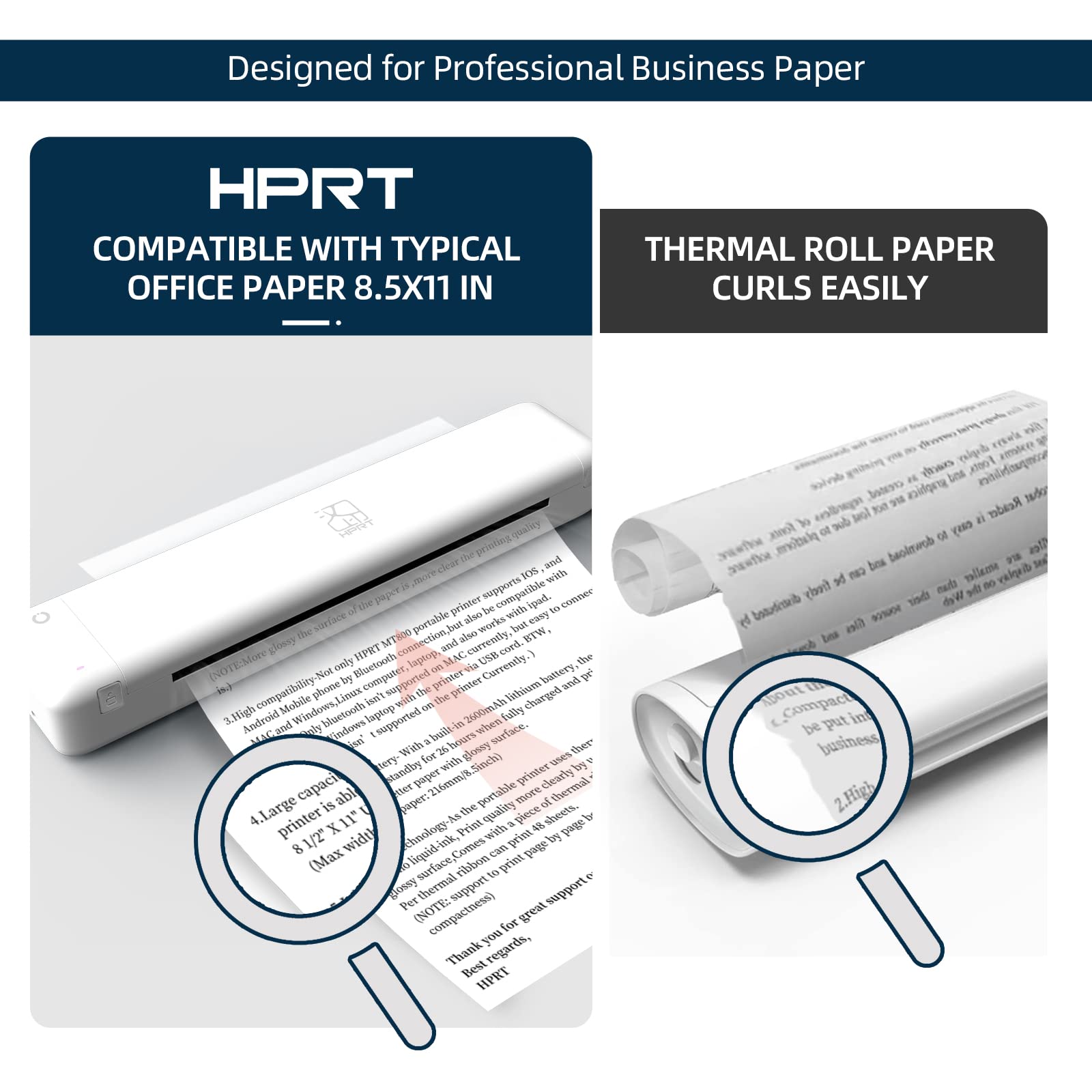 HPRT Wireless Bluetooth Portable Printer for Travel Supports 8.5" X 11" US Letter & A4 Paper, Compatible with Android and iOS Phone No-Ink Technology Suitable for Mobile Office.(MT800Q)