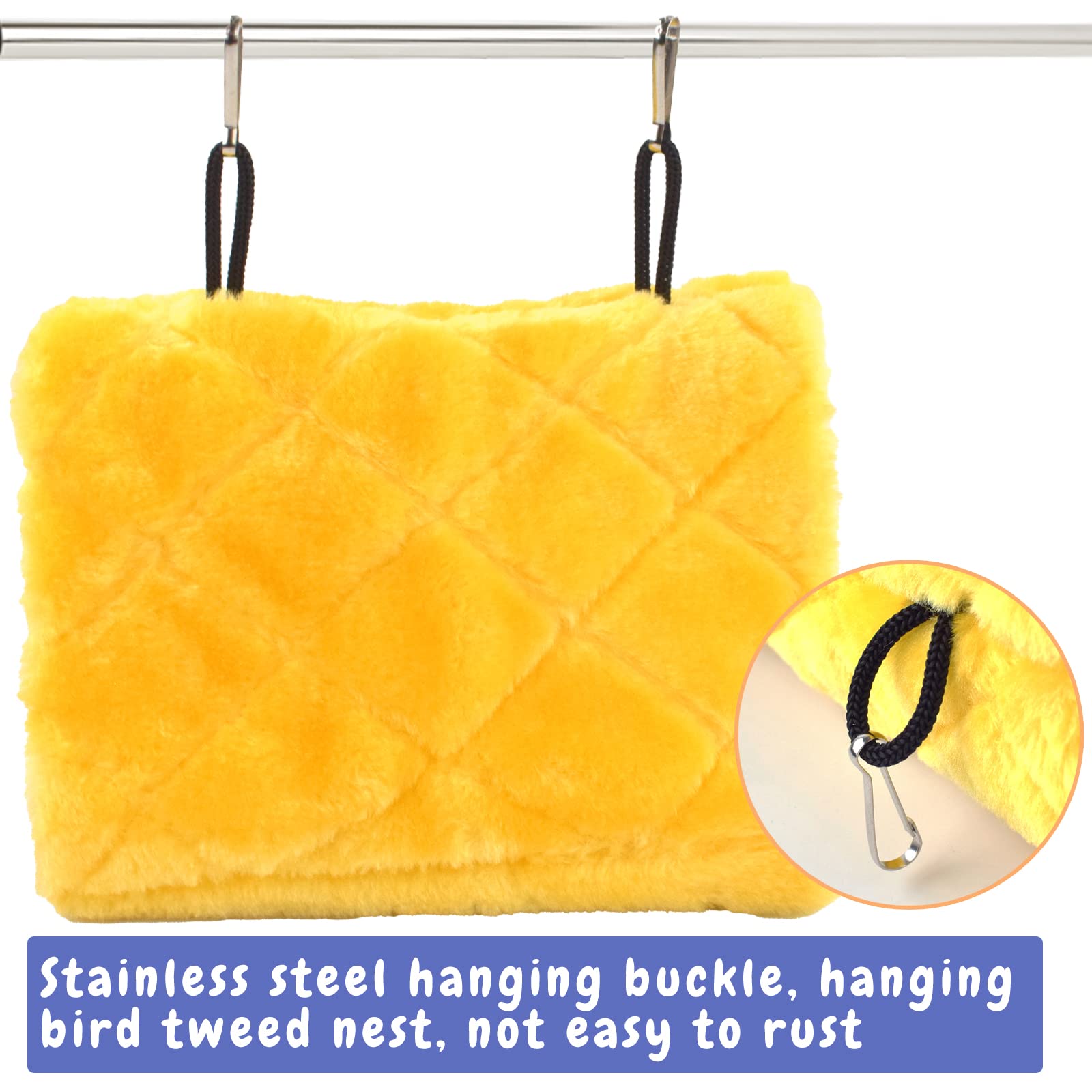 Cdycam Pet Bird Nest Hammock Hanging Cave Cage Plush Snuggle Happy Hut Tent Bed, Yellow (Medium (9"x 5.31"x 6.3"))