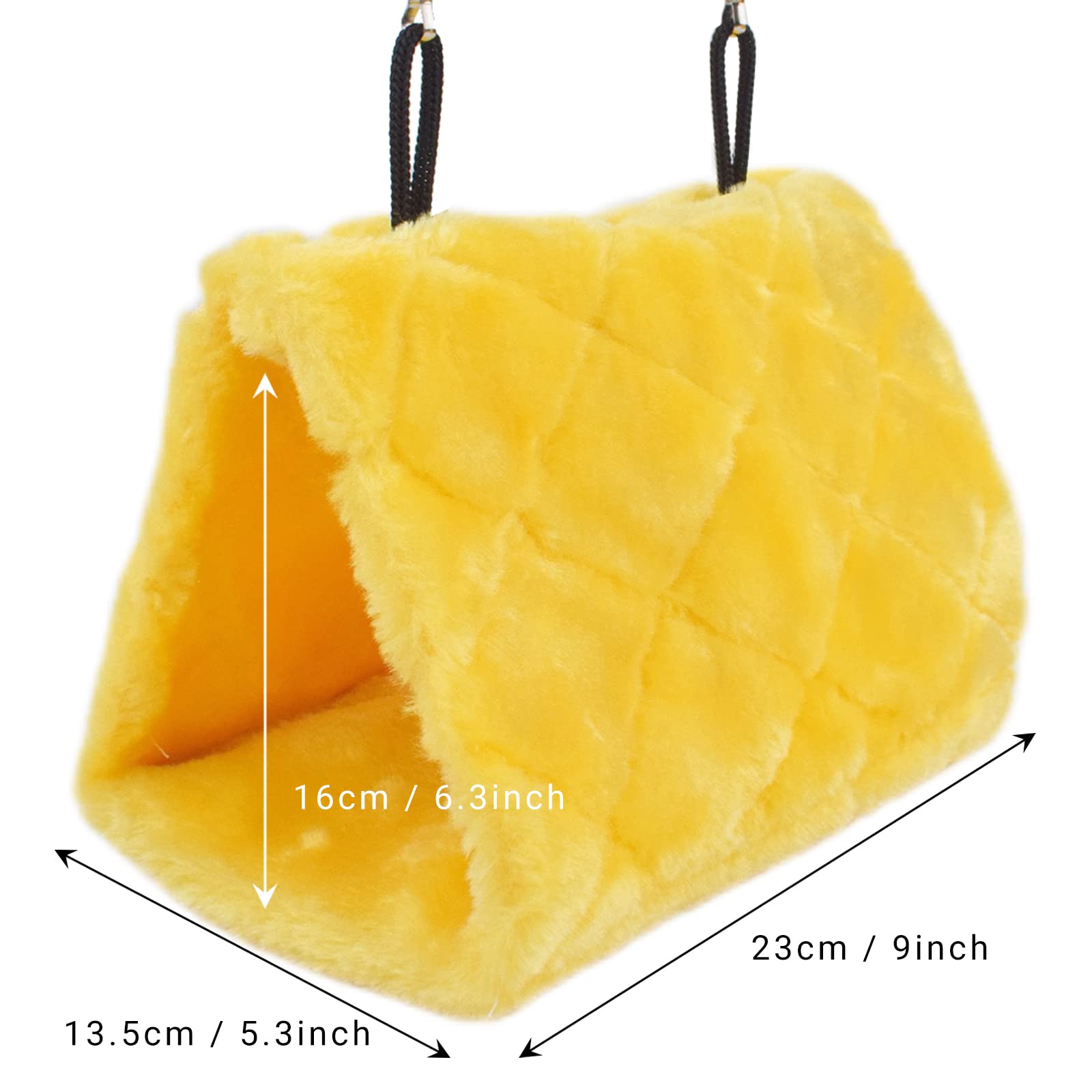 Cdycam Pet Bird Nest Hammock Hanging Cave Cage Plush Snuggle Happy Hut Tent Bed, Yellow (Medium (9"x 5.31"x 6.3"))